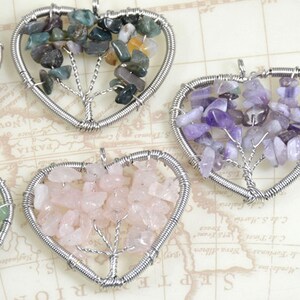 Heart Tree Natural Gemstone Pendant Rose Quartz - Etsy