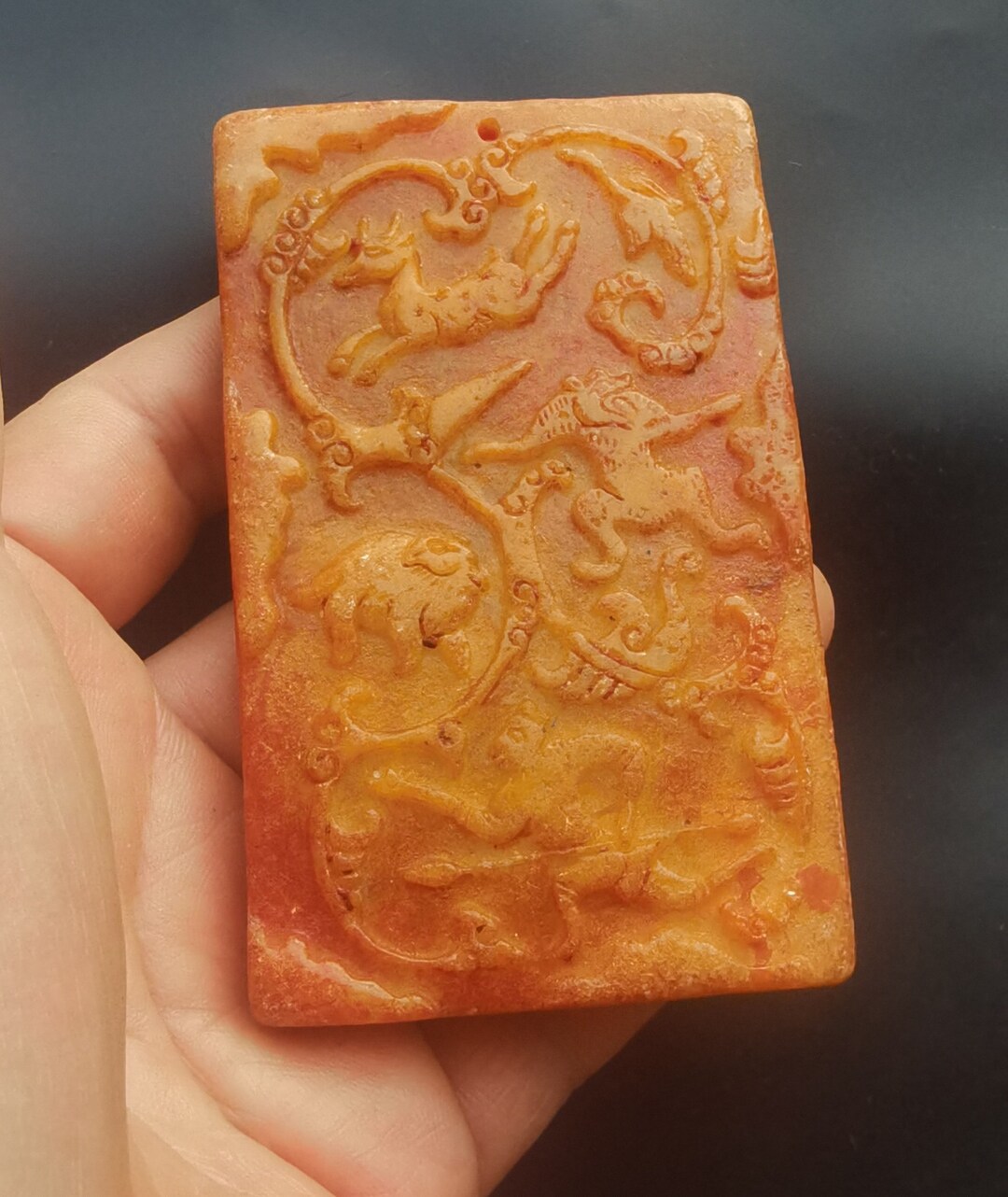 Carved Jade Pendant: Hunting Deer & Bird Amulet - Etsy