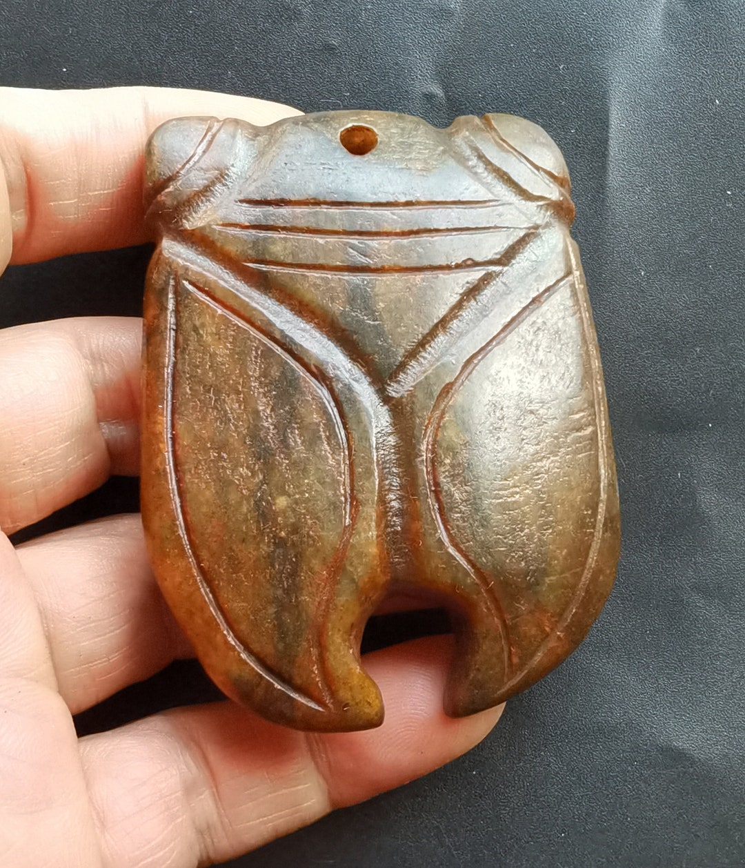 Cicadas Carving Double Face Natural Brown Jade Stone Pendant Link ...