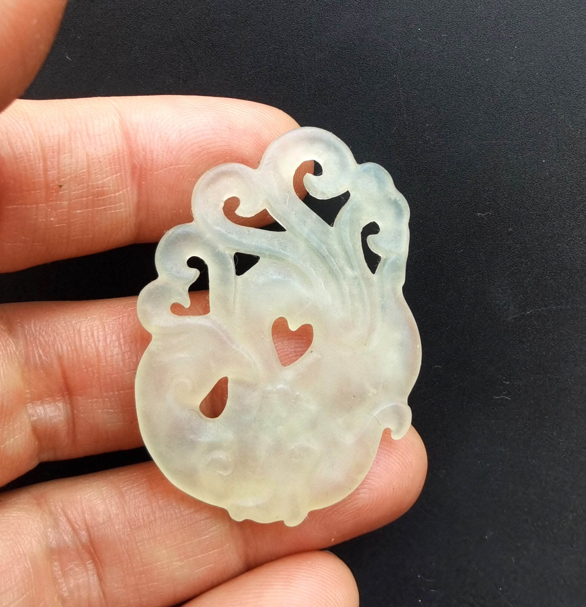 Carved White Jade Pendant Oval phoenix jade bead bird | Etsy