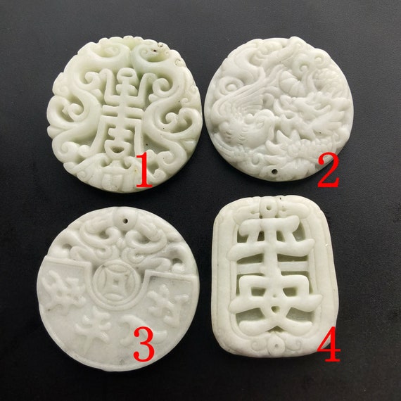 Circle Chinese Natural White Jade Stone Pendantcarved Dragon | Etsy