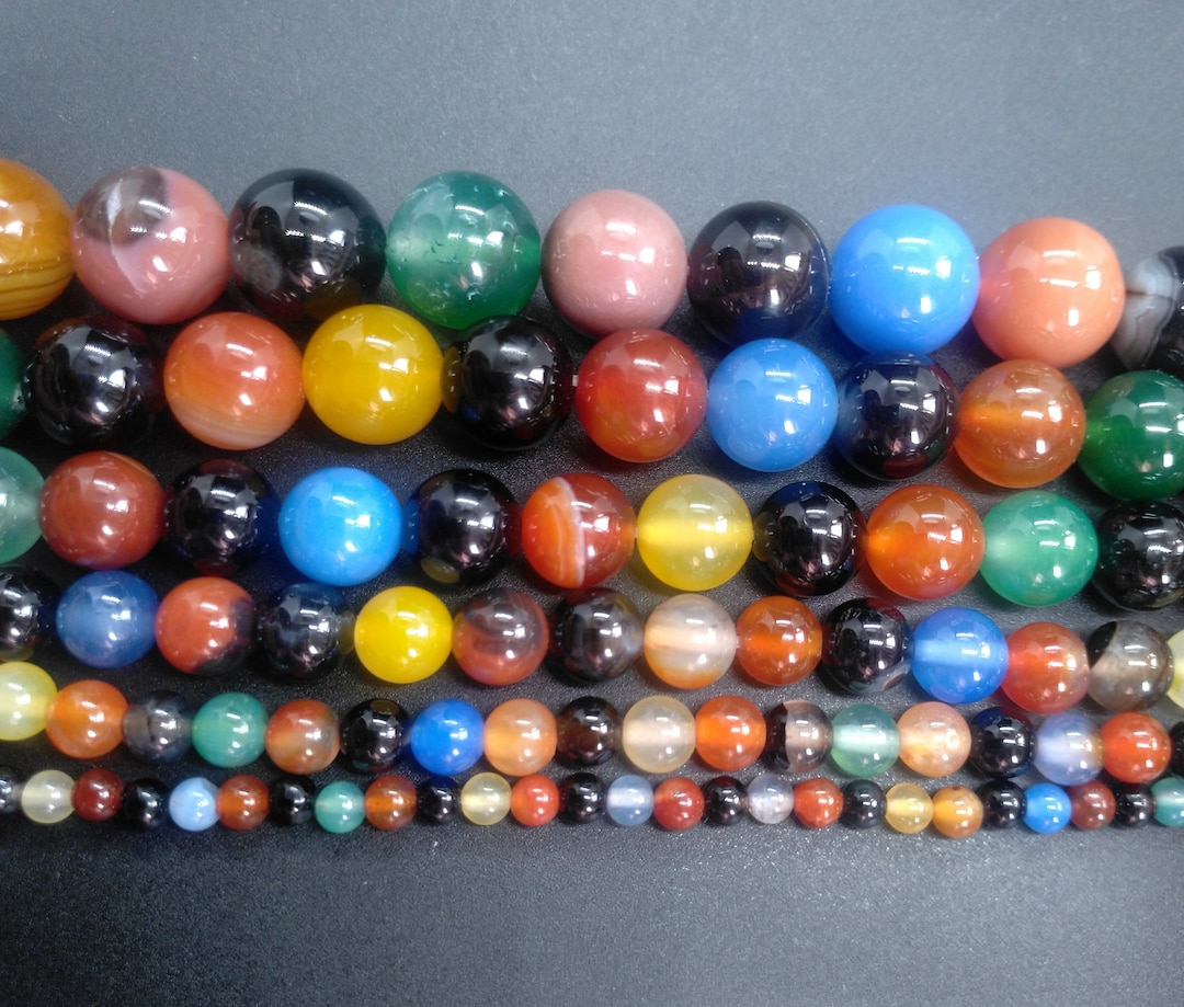 Natural Rainbow Agate Beads, Round Semi-precious Gemstone Loose, Full 1 ...
