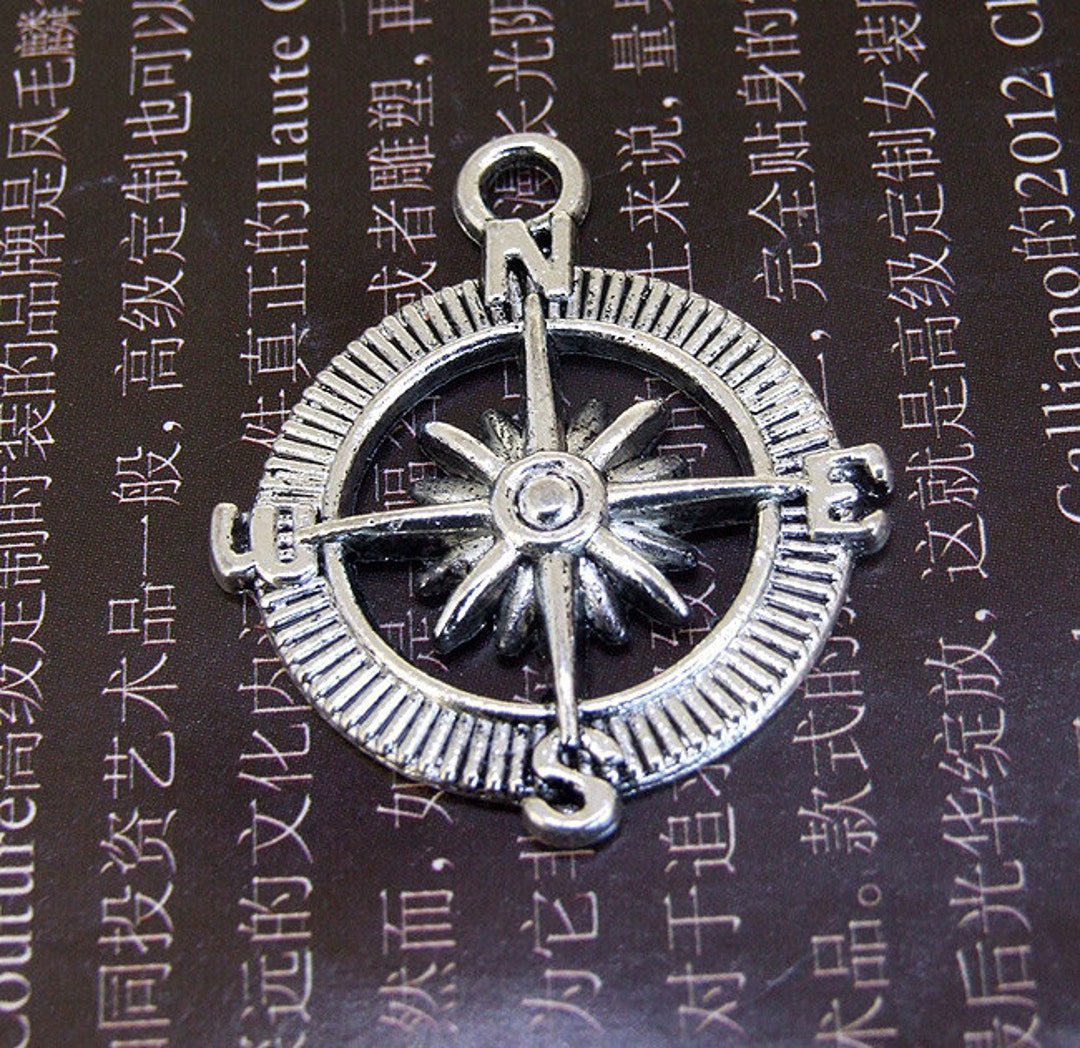 4pcs Big Compass Link Pendant Base Beads Antique Silver Plated Filigree ...