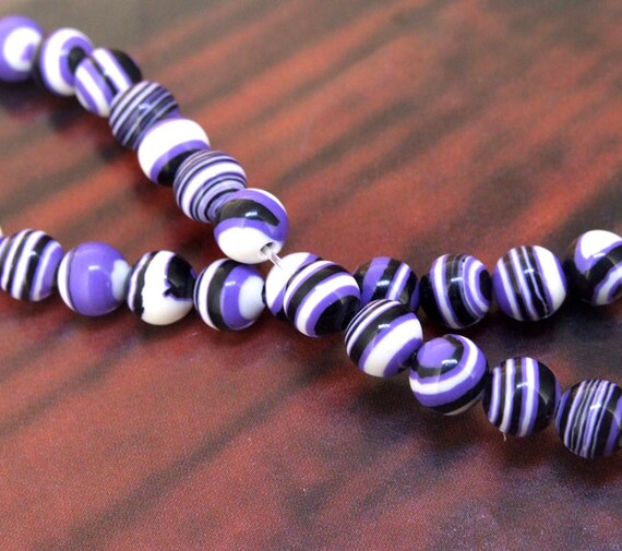 Charm 6mm Round Purple Zebra Stripe Malachite Gemstone Bead - Etsy