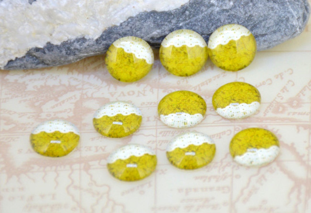 Yellow Ribbon Glass Cabochons: Handmade Dome Beads for Jewelry (10-30mm ...