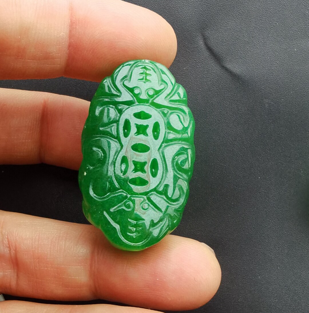 Green Jade Bat Amulet Pendant: Handmade Carved Stone Bead - Etsy