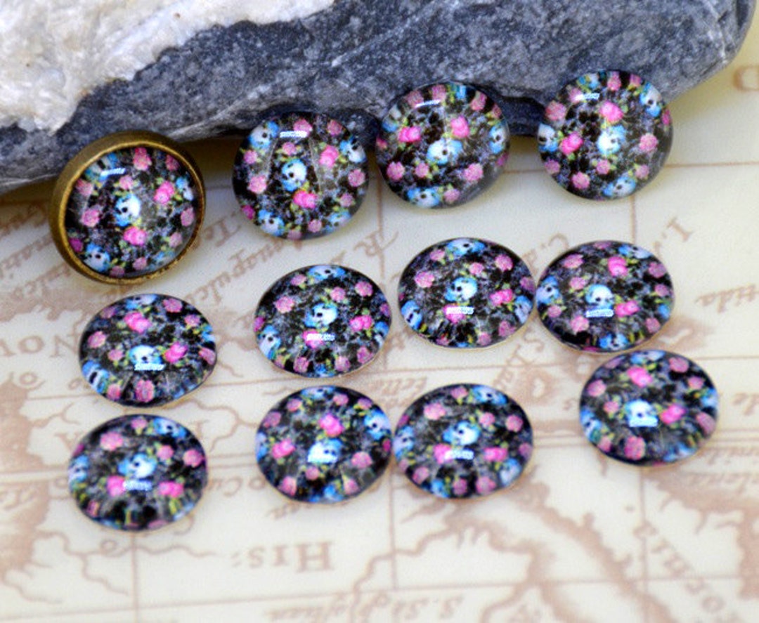 Charm Peach Flower Skull Handmade Photo Glass Cabochon Dome10mm 12mm ...