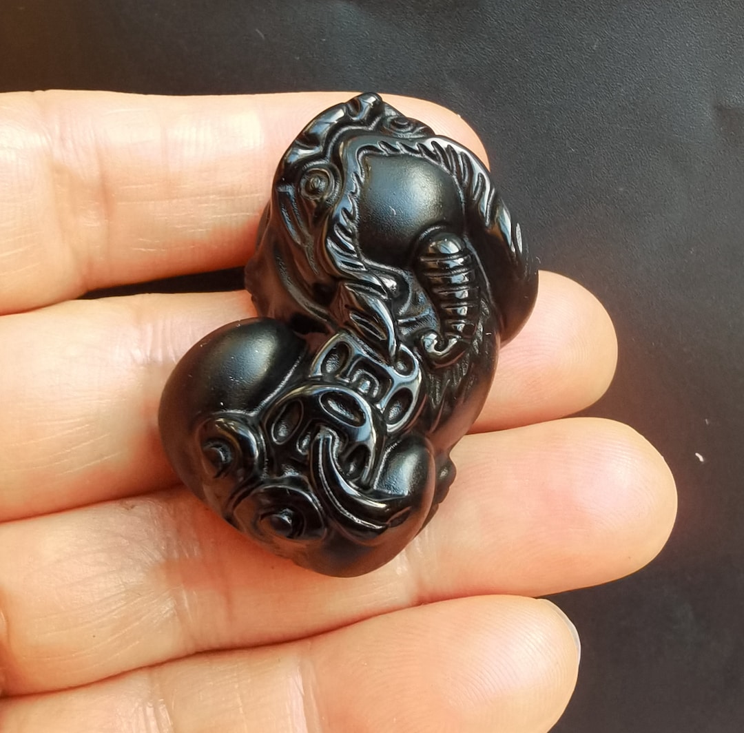 3D Pixiu Dragon Black Obsidian Stone Pendant,amulet Necklace Pendant ...