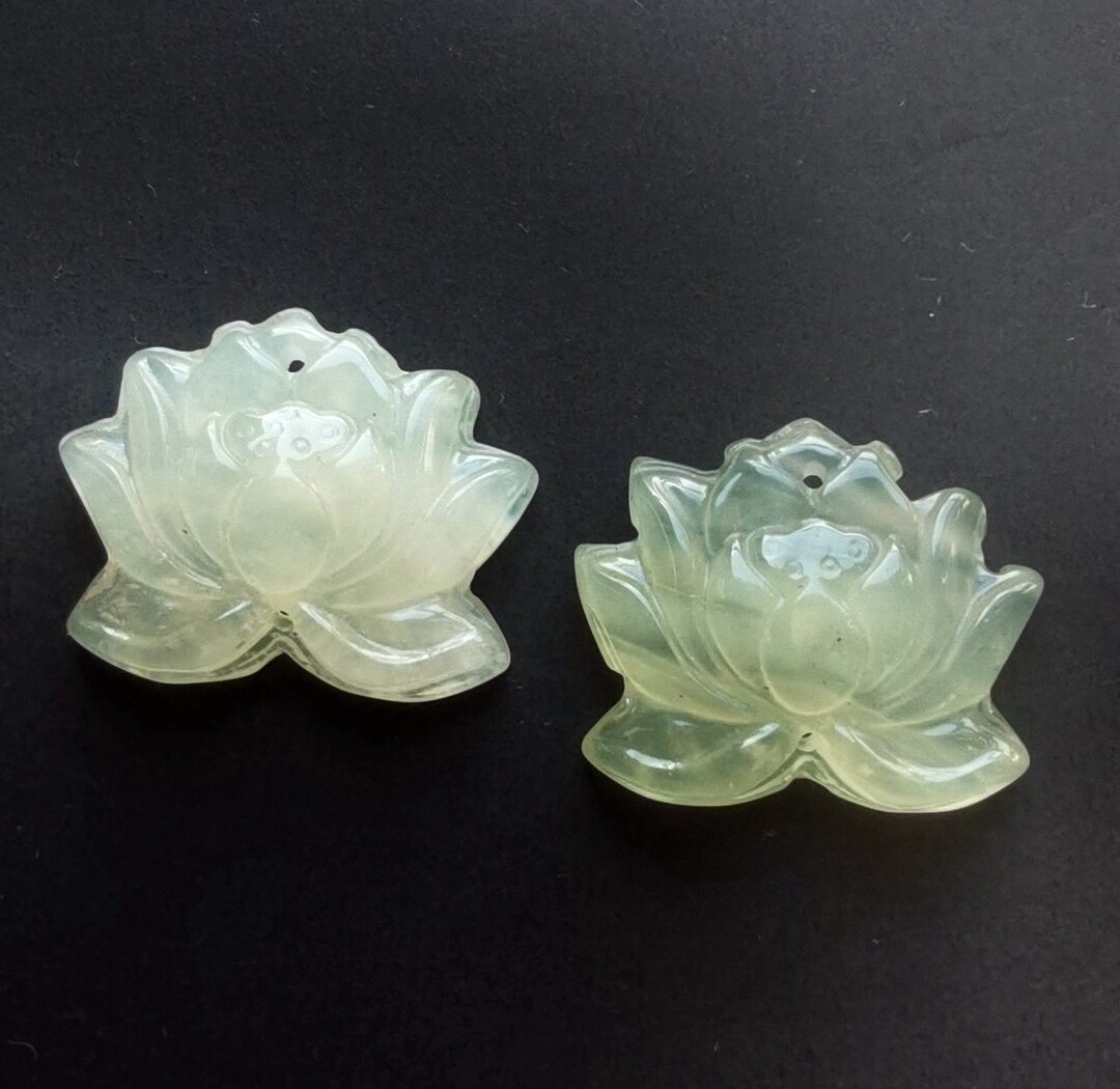 Lotus Flower Carved xiuyu Natural Green Jade Stone Pendant Link,charm ...