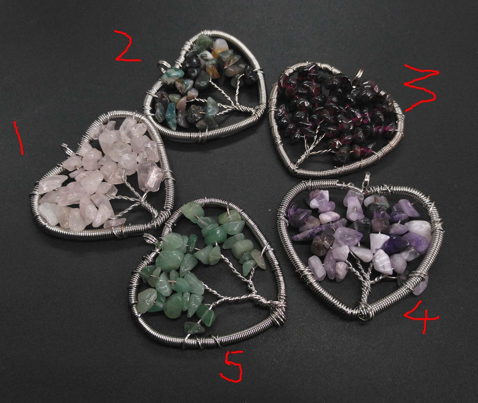 Heart Tree Natural Gemstone Pendant Rose Quartz - Etsy