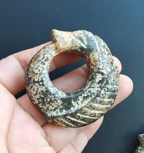 Chinese Natural Jade Stone Pendant Circle Carved Dragon Brown - Etsy