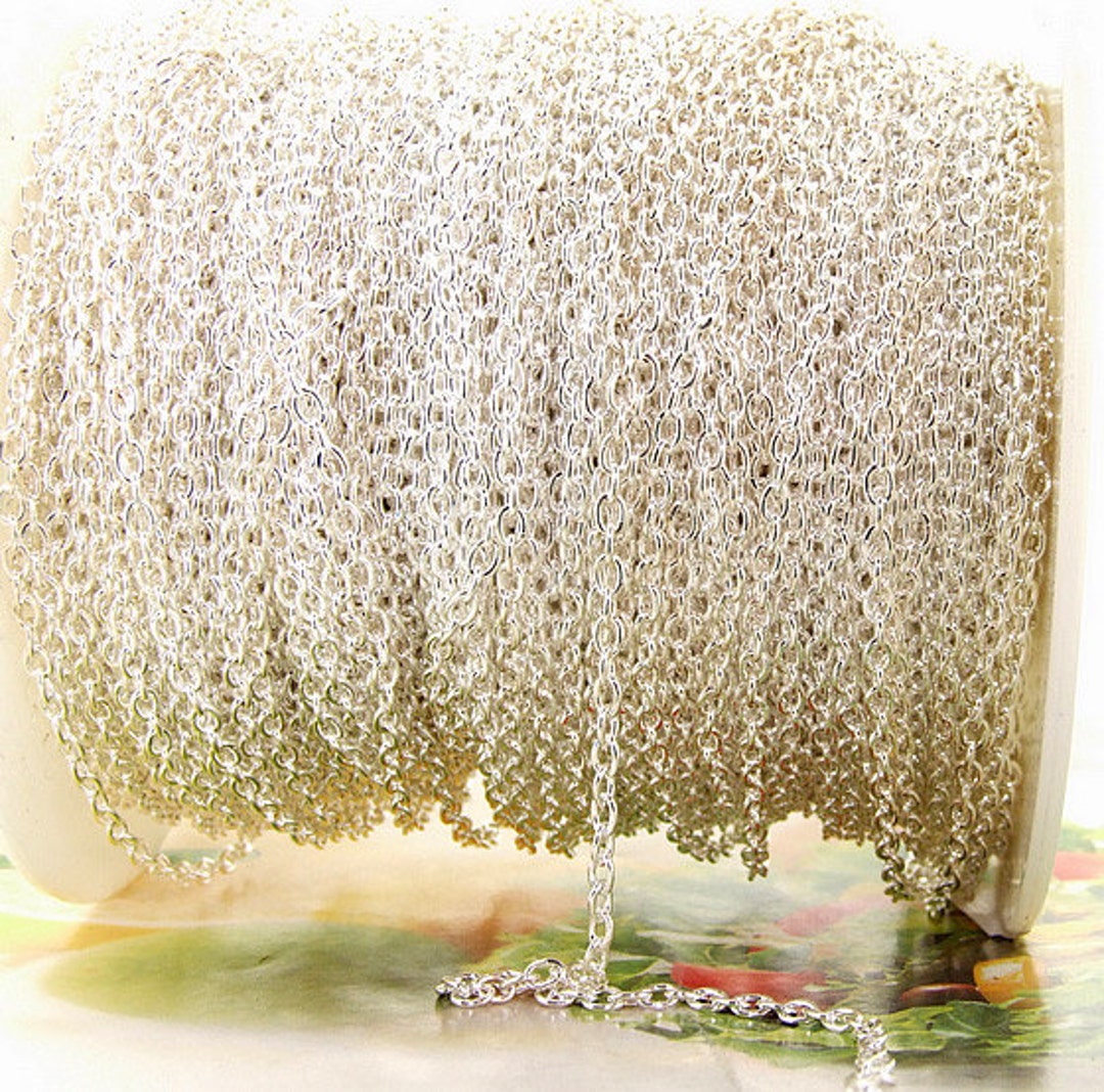 Long 5chains Egg Loop Plated Silver on Copper Metal Chain 2.5mmx3.5mm ...