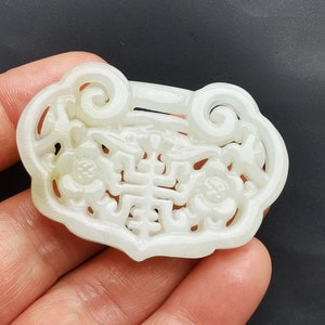Flower Bat Bird Jade Pendant, Lock Carved Green Natural Jade Pendant ...