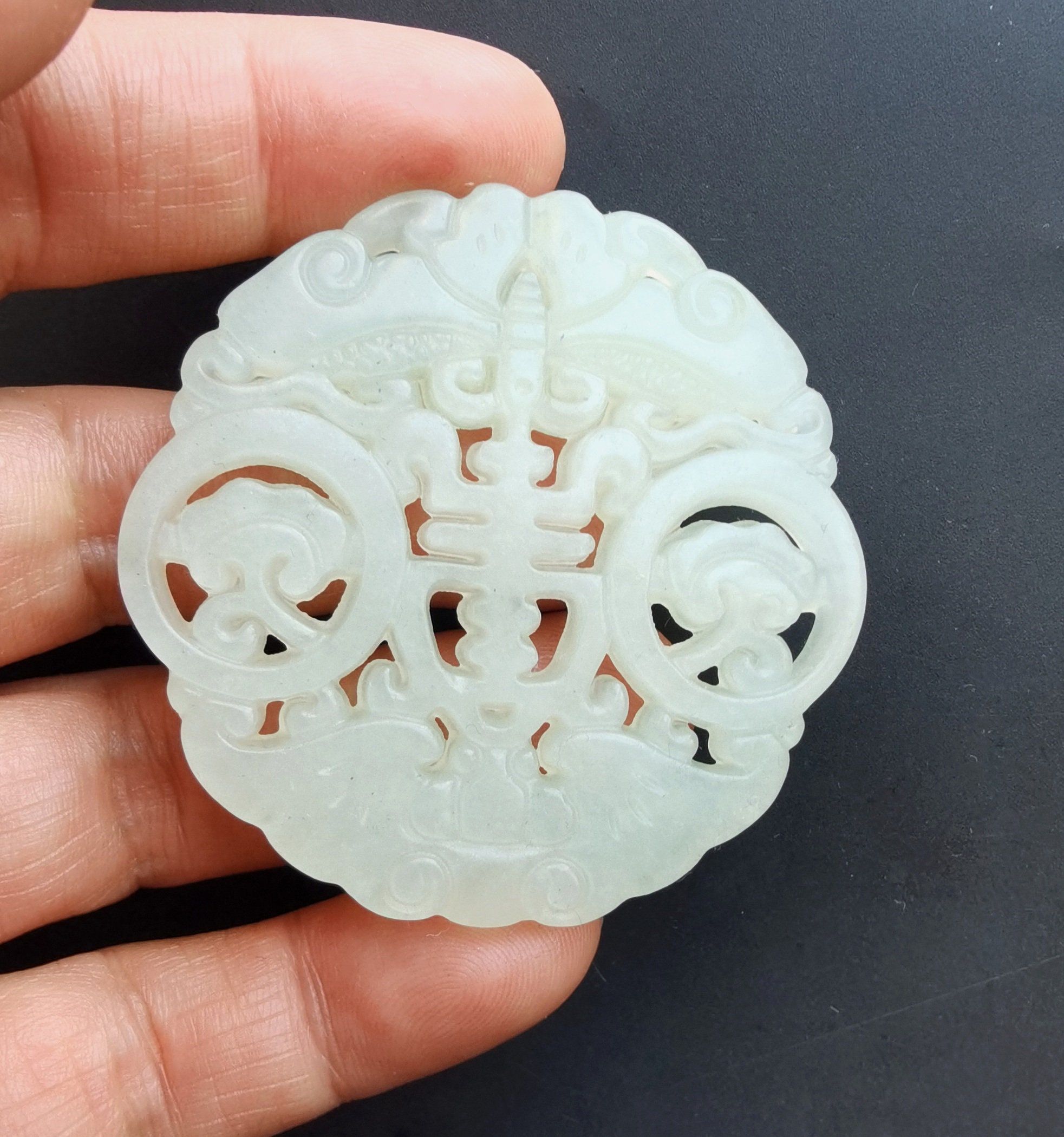 Carved White Jade Pendant Flower Bat Bird Jade Circle | Etsy