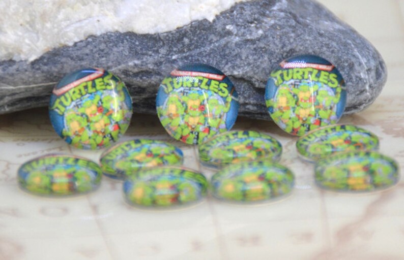 Circle Green Turtles Words Handmade Photo Glass Cabochon Dome | Etsy