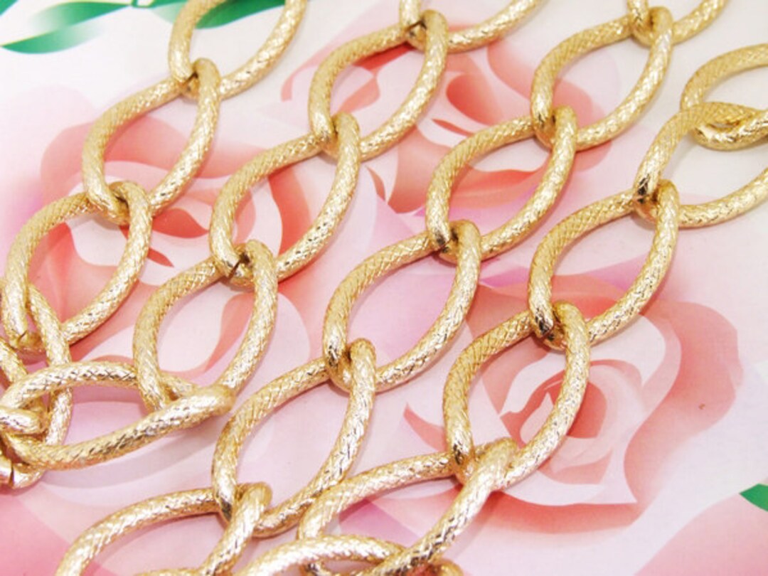 Long Shiny Chunky Gold Textured Chain Wide 15mm Gold Aluminum Metal ...