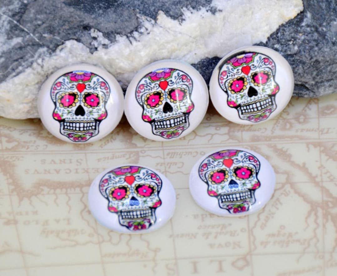 Peach Sugar Skull Photo Glass Cabochon: Jewelry Making Supplies (10 ...