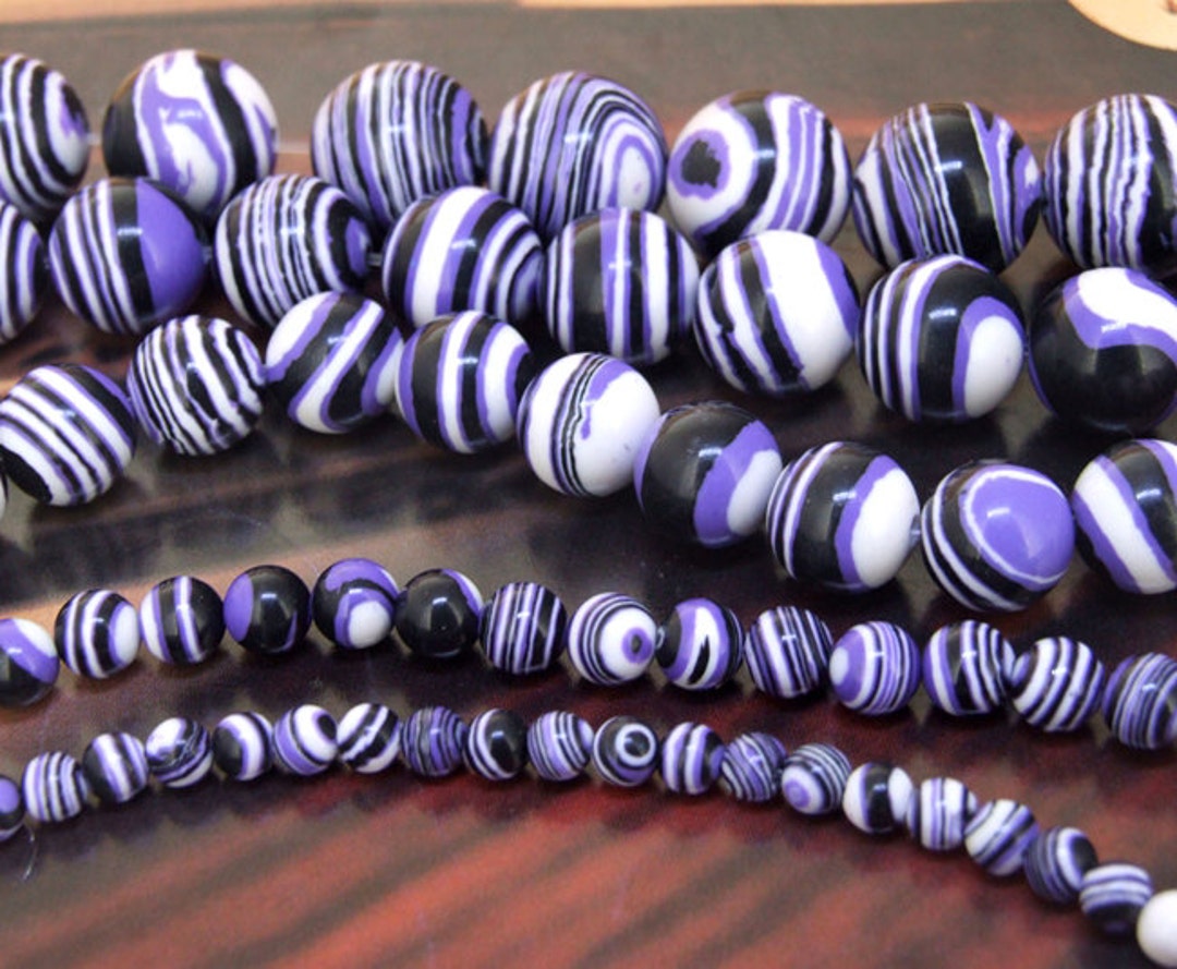 4mm 6mm 8mm 10mm 12mm 14mm Round Purple Zebra Stripe Malachite Gemstone ...