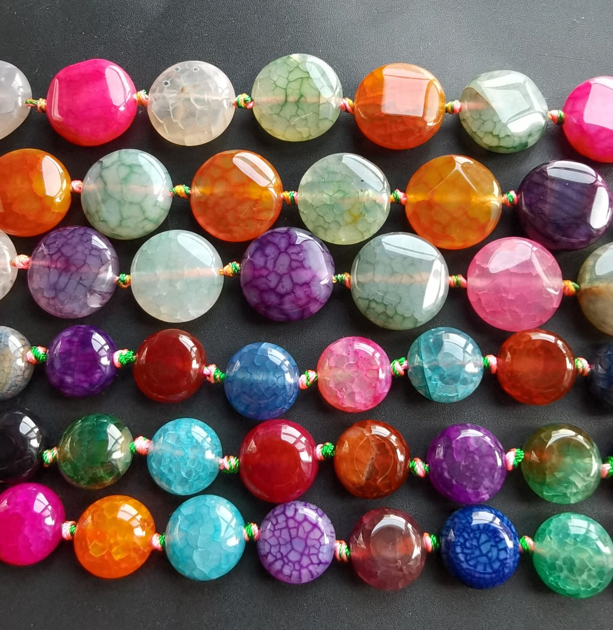 16.5 Coin Agate stone strandcolourful 12mm16mm large | Etsy