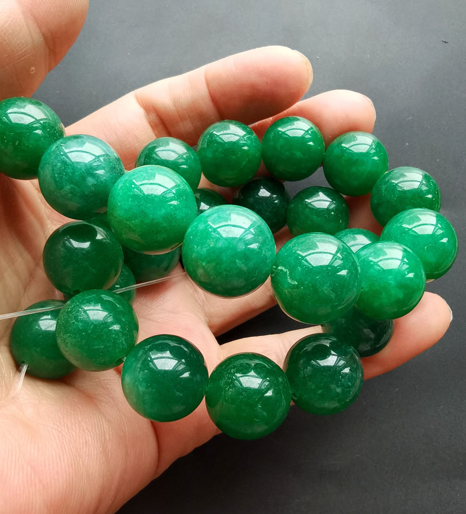 16mm,18mm,20mm,round Smooth Green Jade Stone Strand,semi-precious ...
