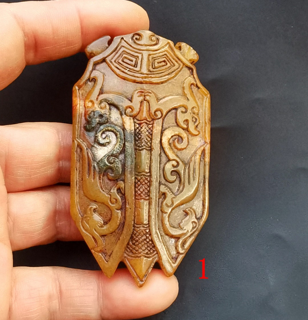 Carving 3D Cicada Dragon Phoenix Yellow Jade Stone Pendant,amulet for ...