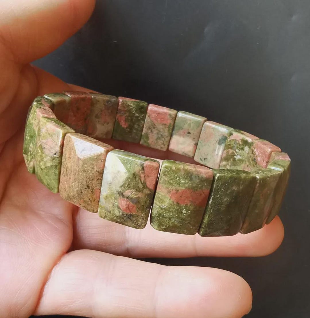 Faceted Natural Unakite Red Green Quartz Beaded Bracelet,charm Bangle ...
