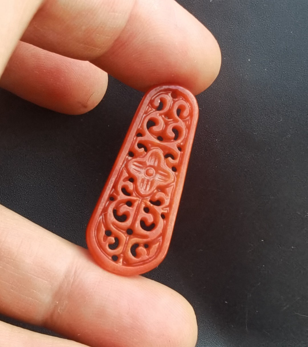 Carved Orange Jade Pendant: Hollow Flower Amulet Bead - Etsy
