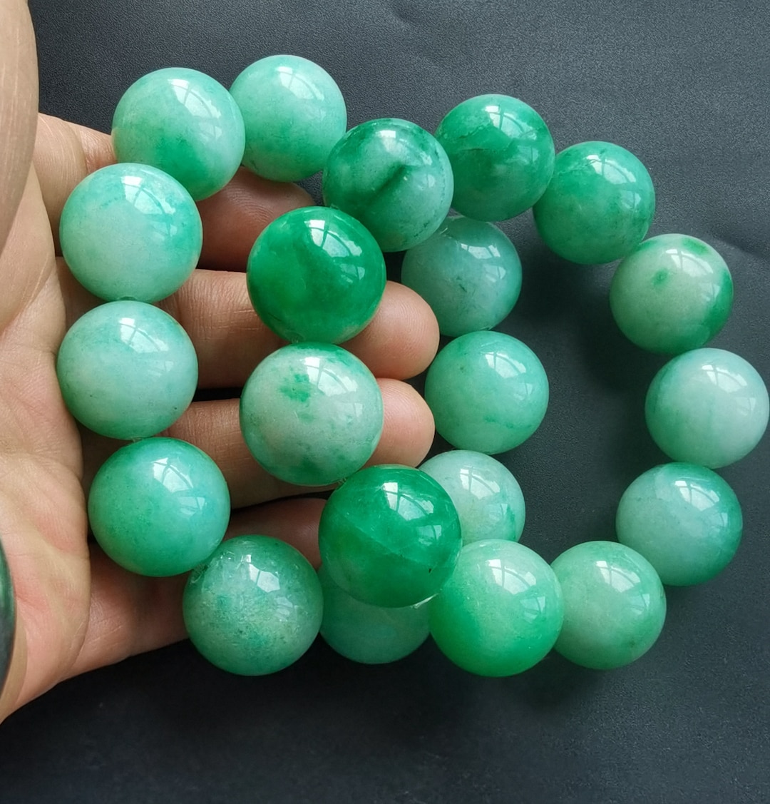 Large Round 20mm Green Jade Stone Beaded Bracelet Woman - Etsy
