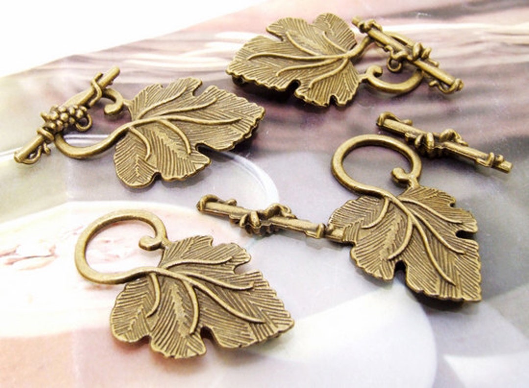 OT Clasps Big Leaf Antique Bronze Filigree Metal 22mmx37mm --- 5clasps ...