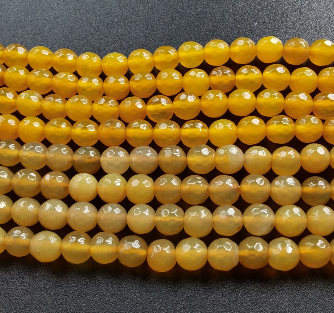 6mm,faceted Yellow Agate Stone Strand,round Agate Beads,gemstone Beads ...