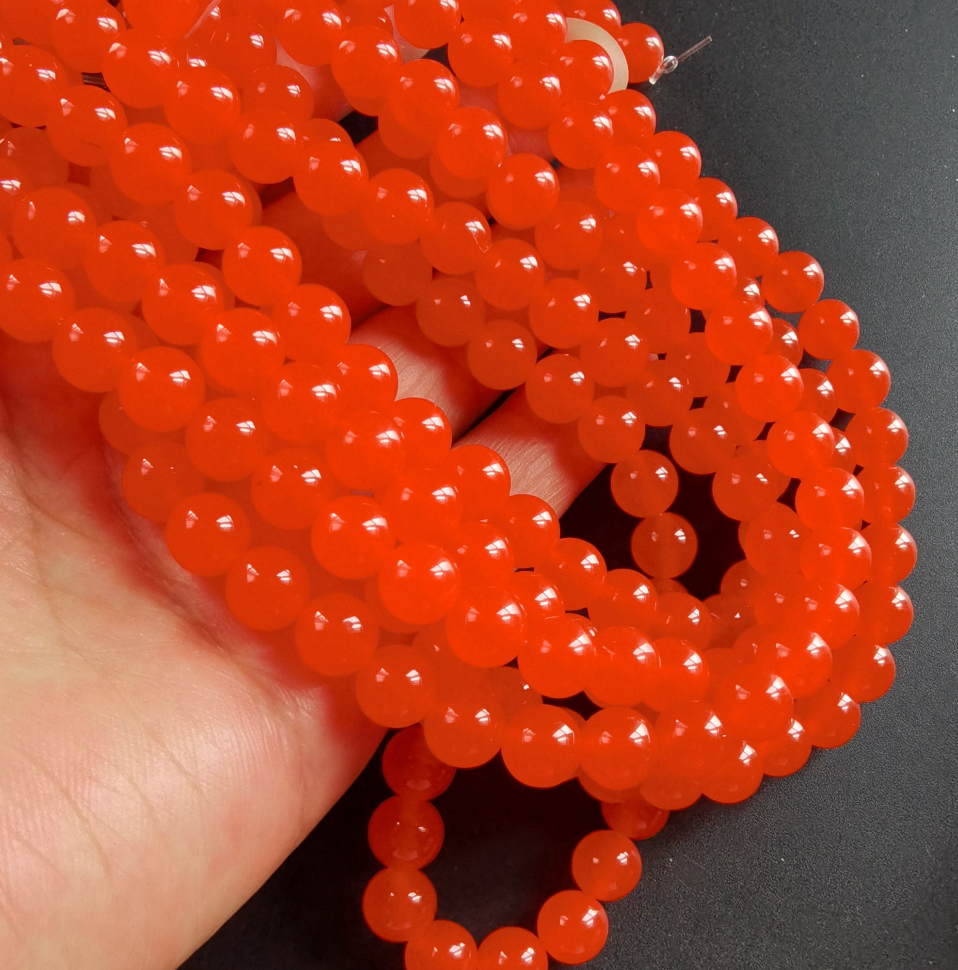 Round smooth orange red Jade stone strand 8mmcharm jade | Etsy