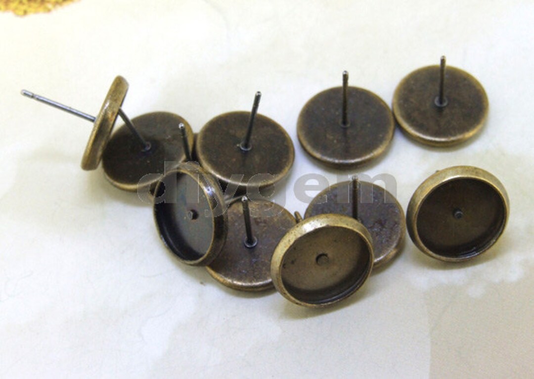 10pairs 20pcs Ear Stud Trays Bronze Filigree Smooth Pad Ear Base Charm ...