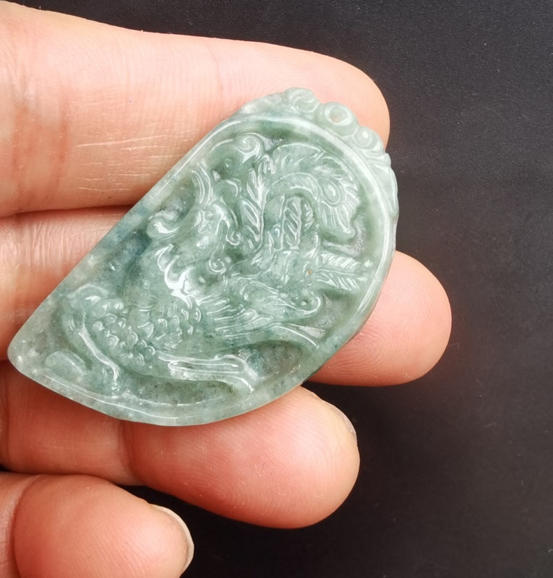 Carved Jadeite Jade Pendant: Dragon and Phoenix Amulet - Etsy