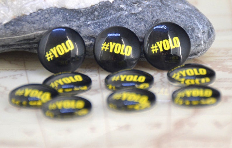 Circle Yellow YOLO Black Handmade photo glass cabochon dome | Etsy