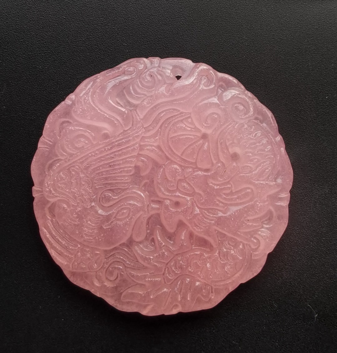 Chinese Dragon Phoenix Circle Pink Jade Stone Pendantcarved - Etsy