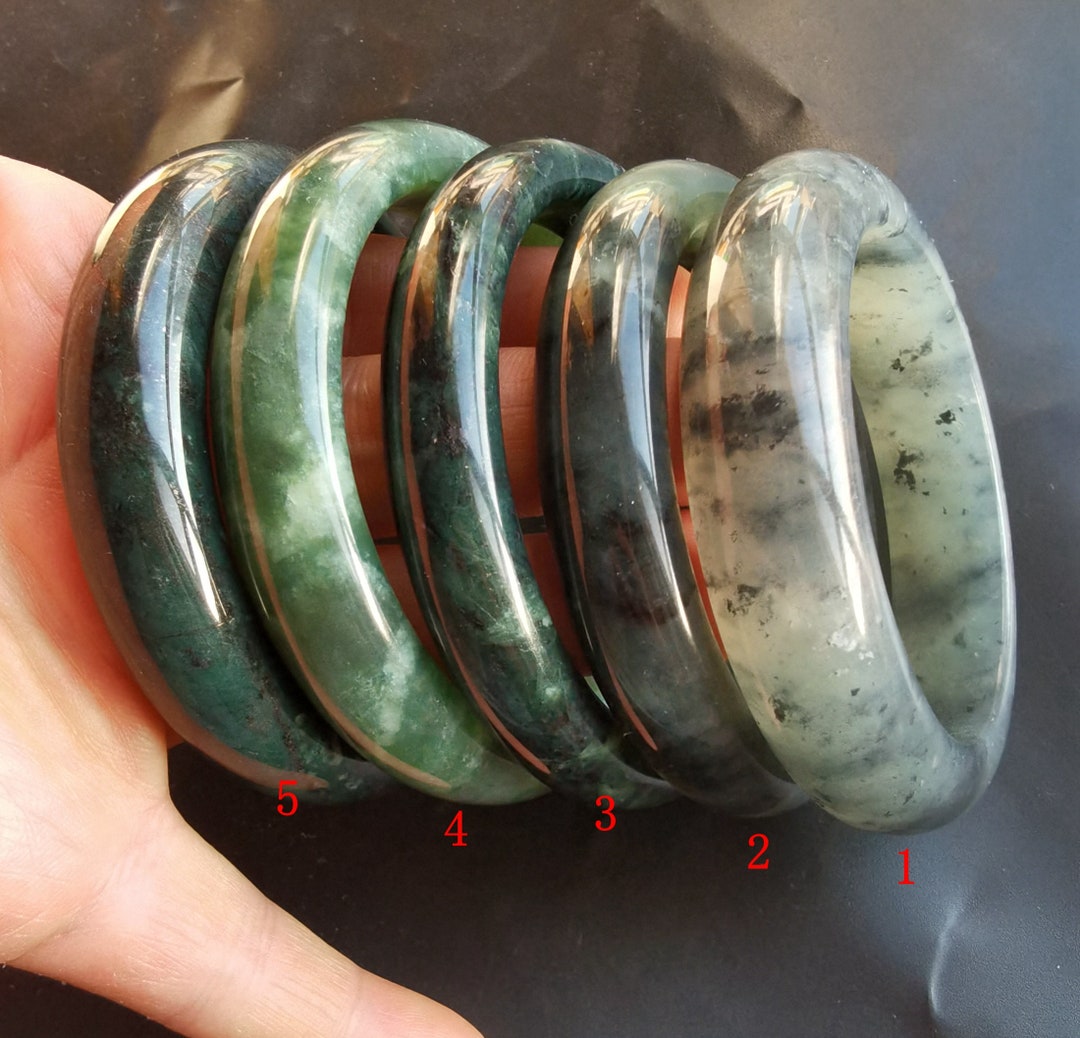 Inner 54mm,55mm,56mm,58mm,60mm,circle Smooth Natural Black Green Jade Stone Bangle,chinese Xiuyu ...