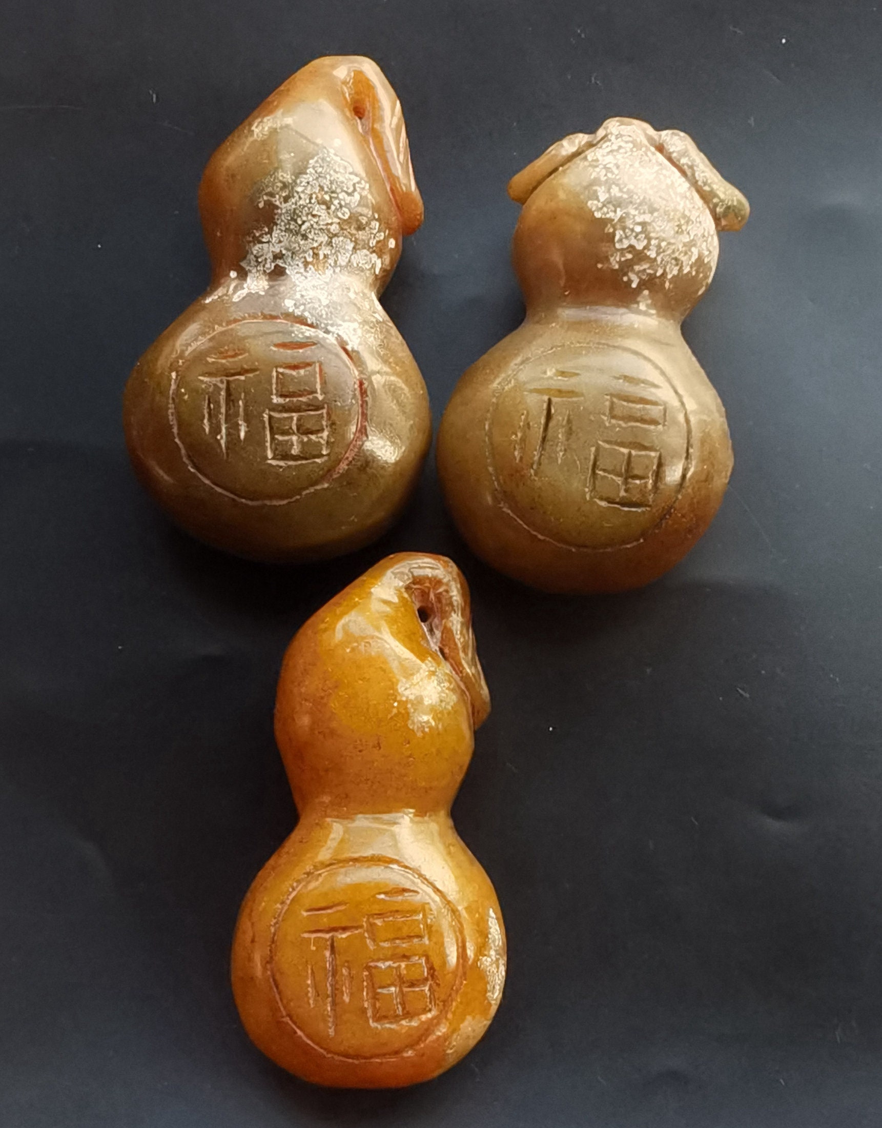 Carved Jade Gourd Pendant: Fu Symbol Amulet, Necklace Charm - Etsy