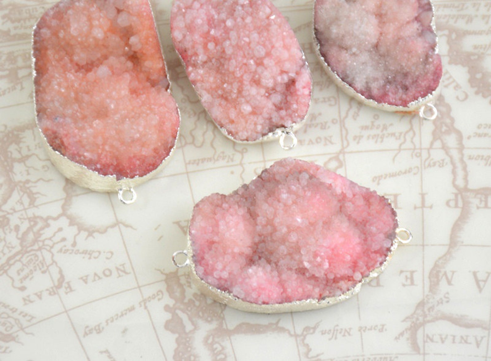 Druzy Geode Two Loop Link Orange Pink Geode Agate Crystal - Etsy