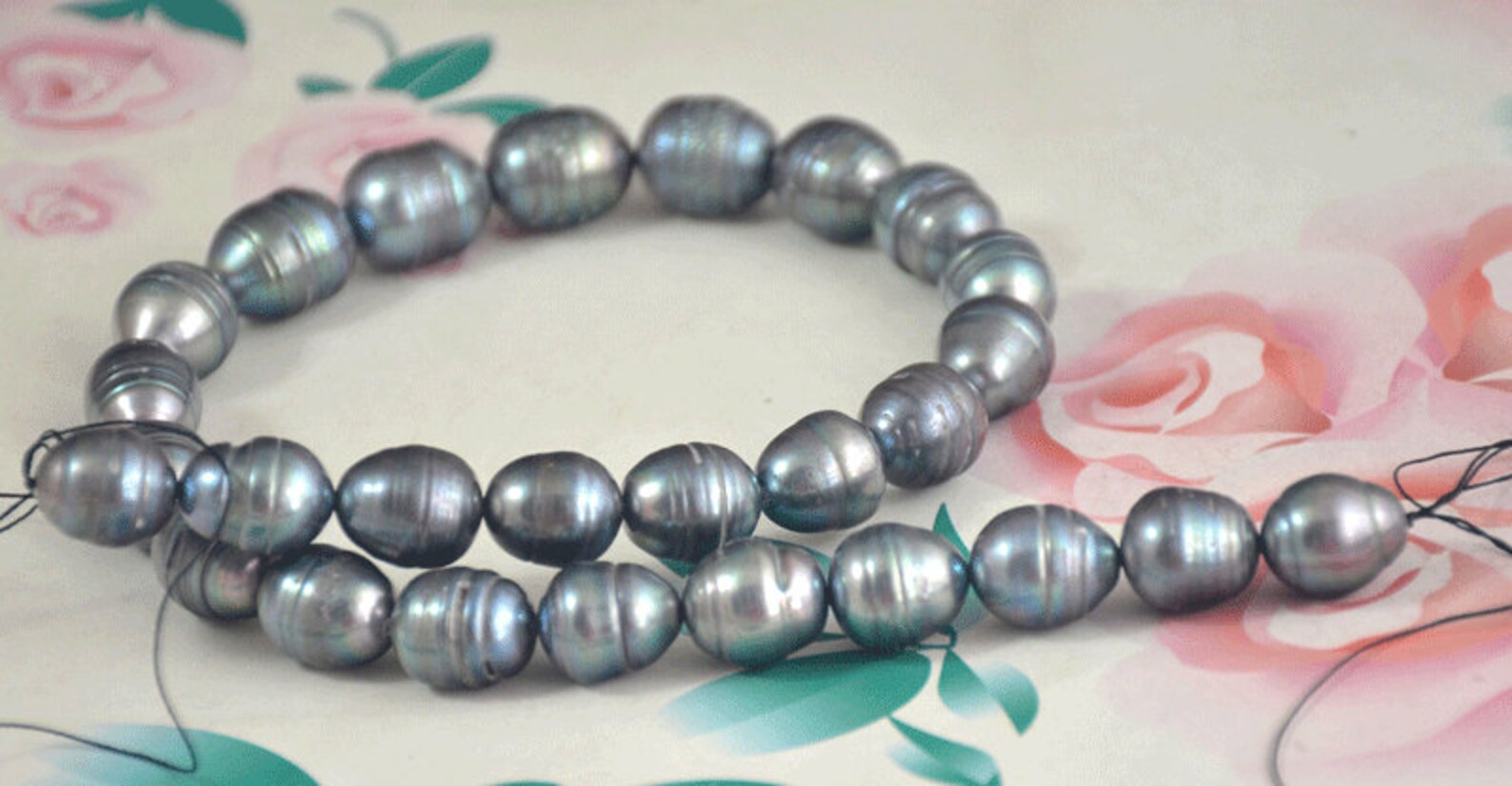 Large Rice Black Freshwater Pearl Strand Baroque White Pearl | Etsy