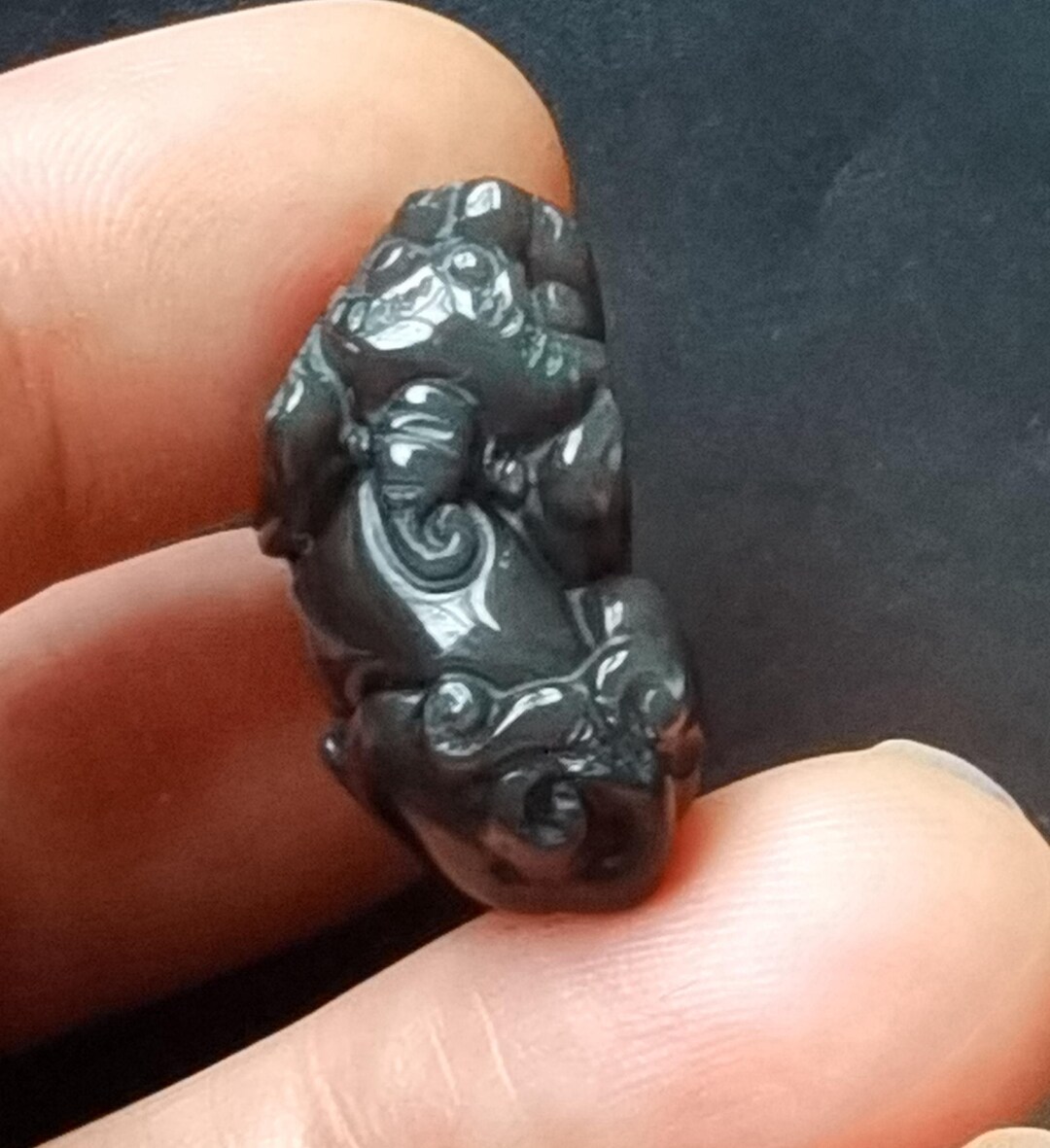 3D Pixiu Dragon Carving Natural Black Obsidian Stone Pendant,2holes ...