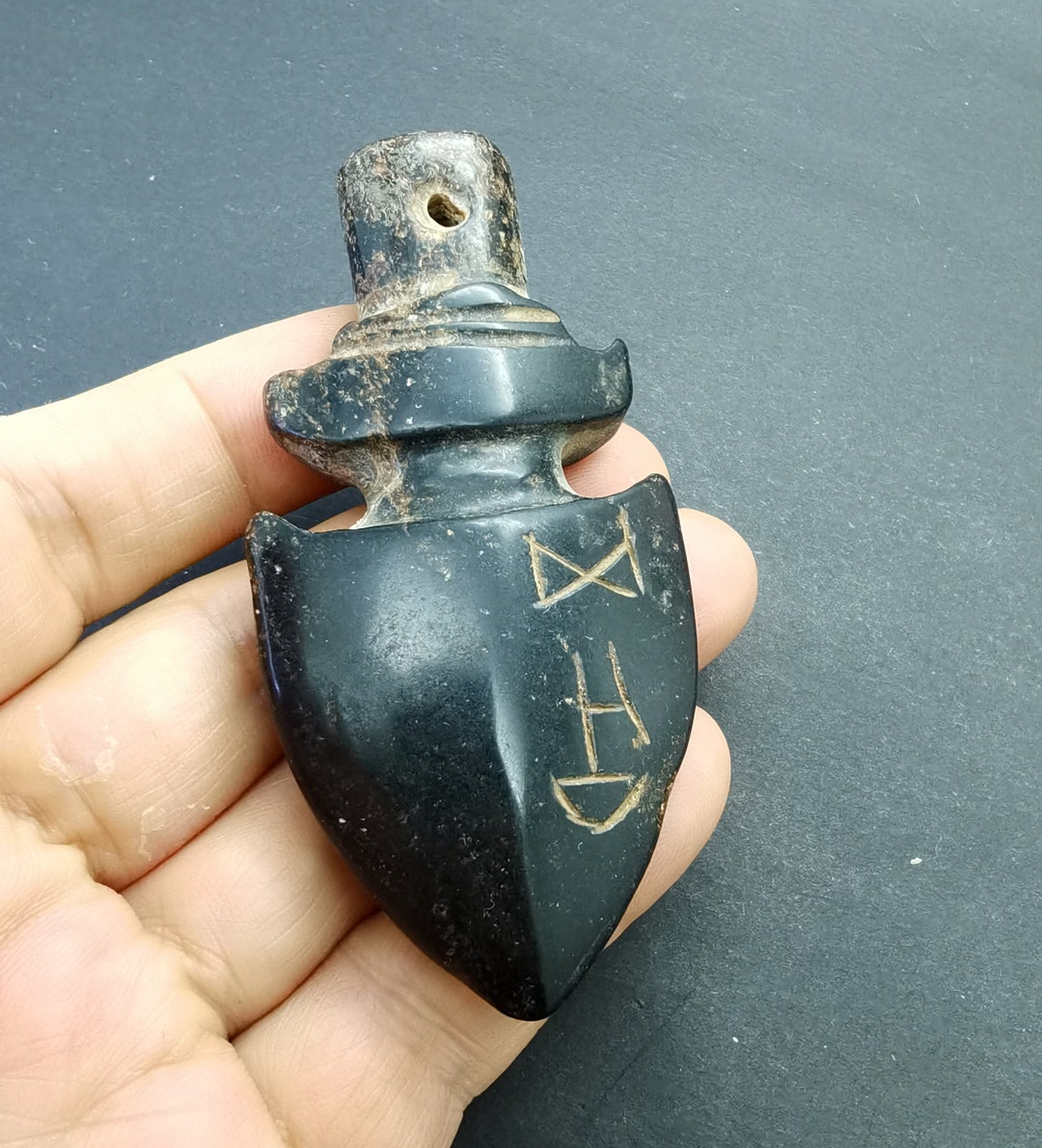Chinese Arrows Spear Black Jade Stone Pendant, Carved Natural Black ...