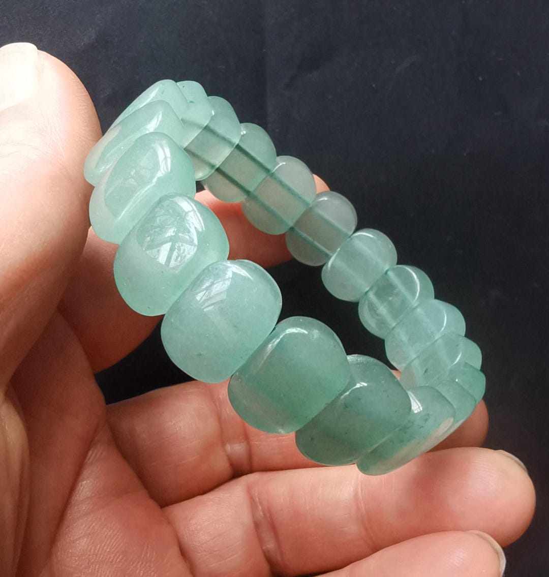 Oval Natural Green Aventurine Jade Stone Beaded Bangle,width Bracelet ...