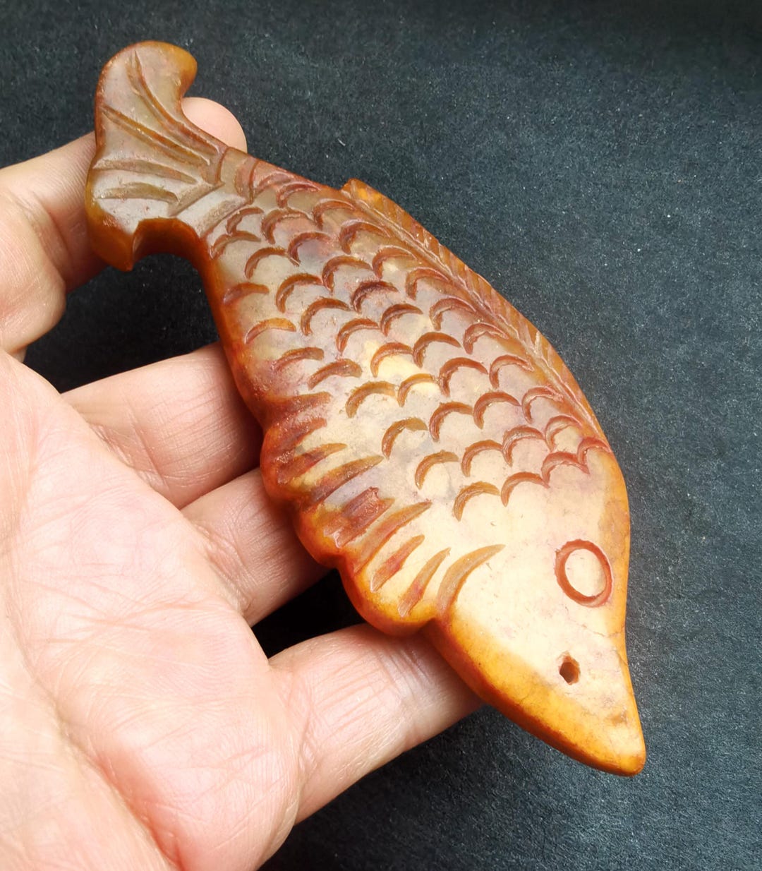 3D Fish Carving Yellow Jade Stone Pendant,double Face Animal Jade Stone ...
