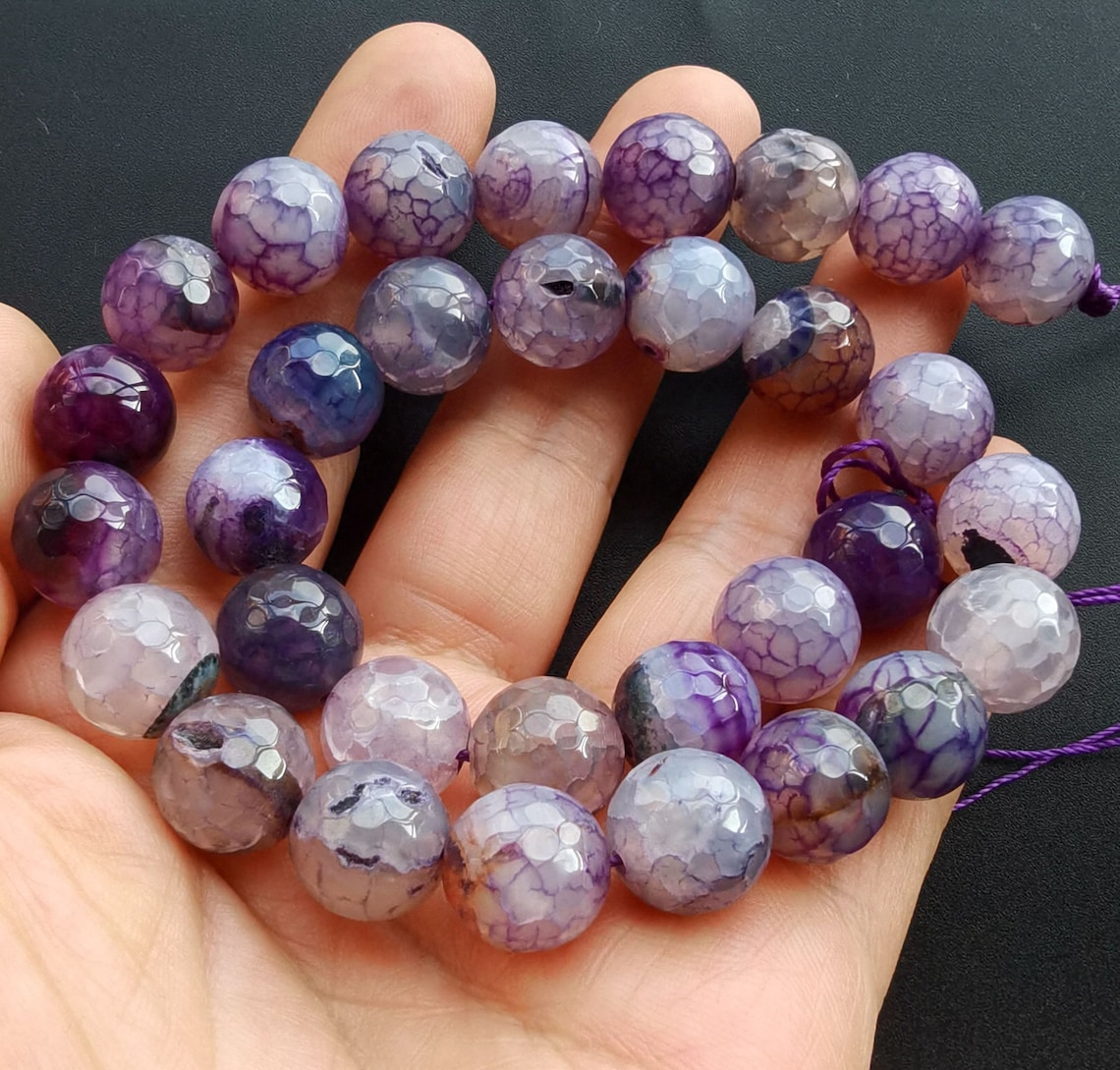 12mm Faceted Purple Dragon Vein Agate Stone Strandround - Etsy
