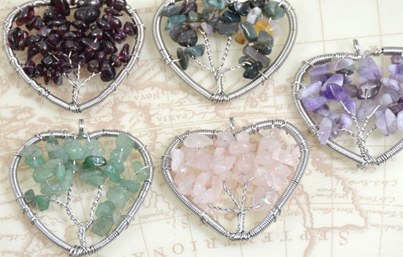 Heart Tree Natural Gemstone Pendant Rose Quartz - Etsy