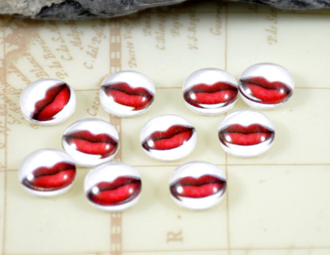 Charm Red Lips Flaming Lips Handmade Photo Glass Cabochon Dome - Etsy