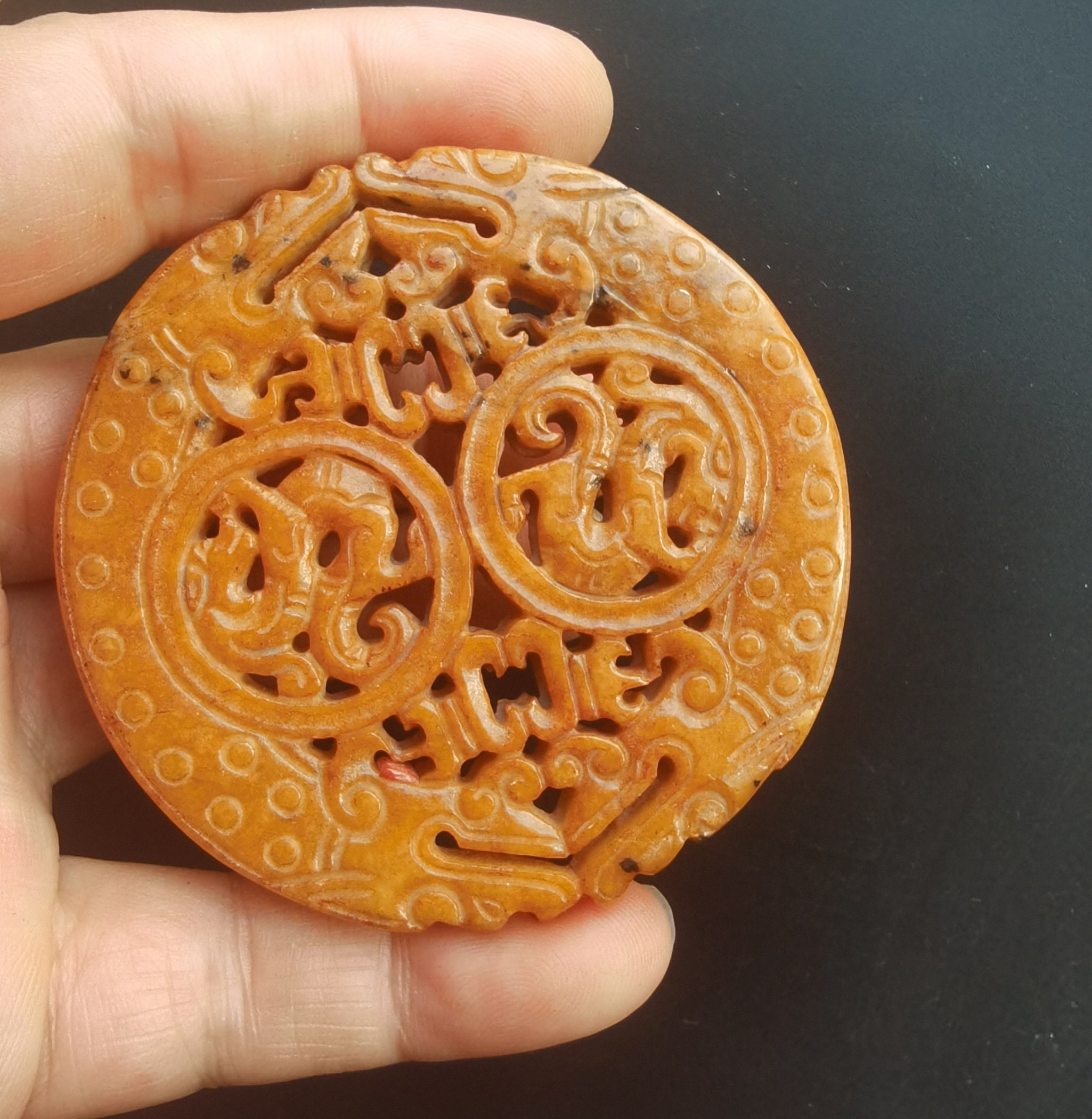 Chinese Dragon Phoenix Jade Stone Pendantcarved Yellow Jade - Etsy