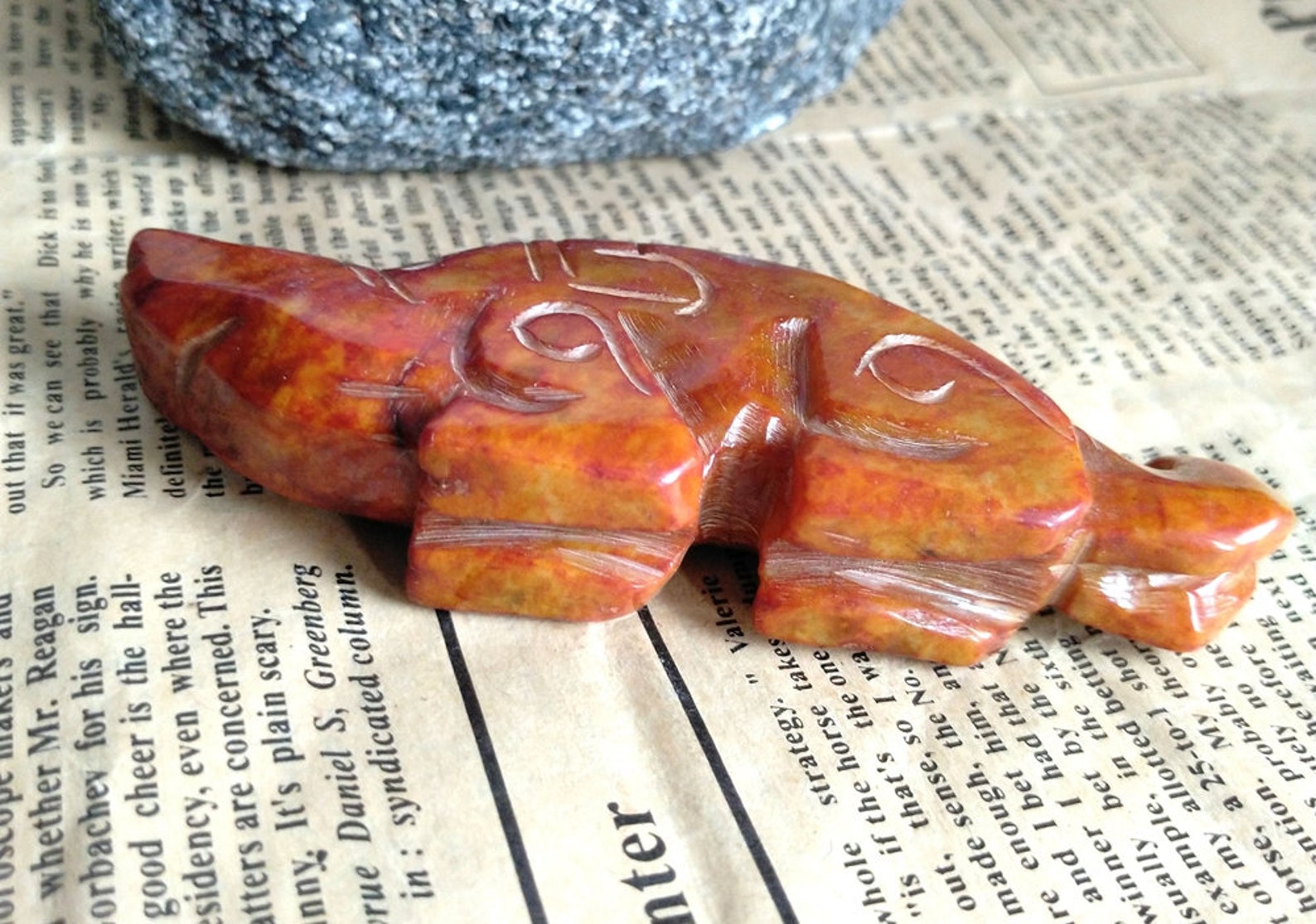 Carved yellow red Jade pendant 3D Old Dragon jade Pendant | Etsy