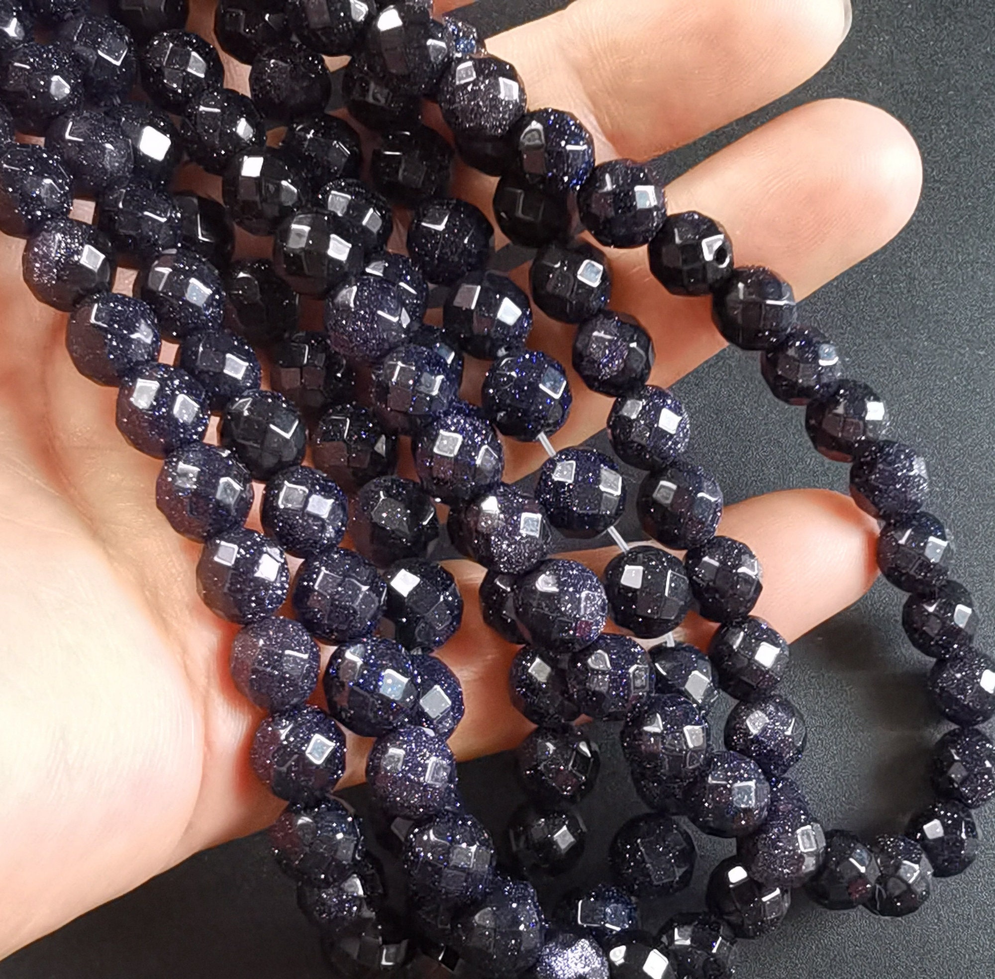 Faceted blue goldstone beads4mm 6mm 8mm 10mm 12mmcharm | Etsy