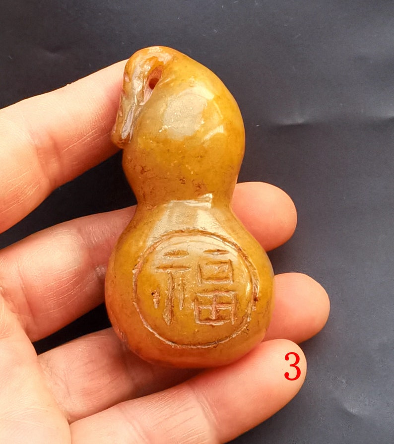 Carved Jade Gourd Pendant: Fu Symbol Amulet, Necklace Charm - Etsy